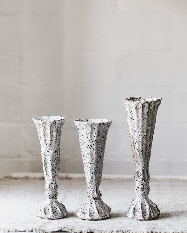 Speckled White Pedestal Vases - Clay Beehive