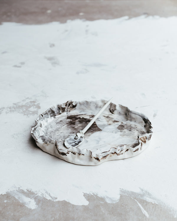 Organic oval shaped high edged platter with frilly edging - Clay Beehive